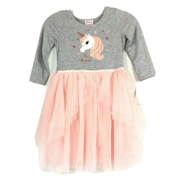 Pinky | Dresses | Pinky Girls Ruffle Tutu Unicorn Dress 4 Gray Pink ...